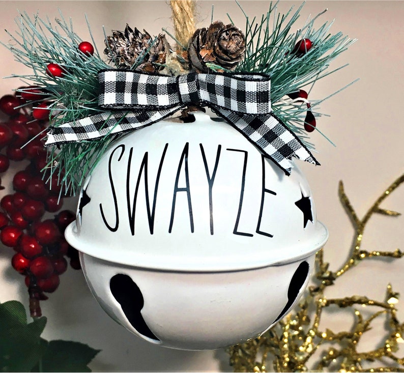 Personalized Christmas Rustic Bell Ornament, Large Metal White Bell - Etsy