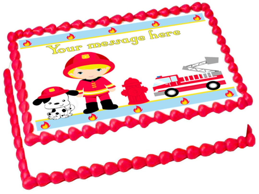 FIREMAN FIRETRUCK Firefighter Edible Cake Topper Image Birthday Party ...