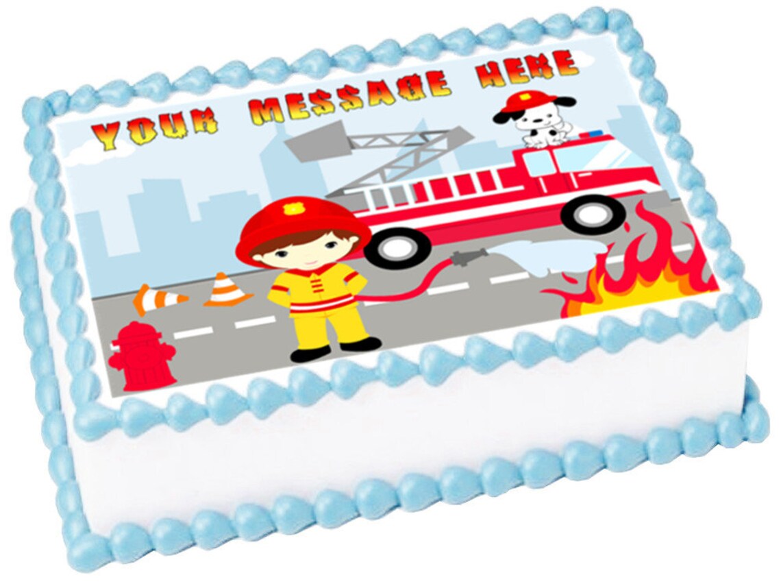 FIRETRUCK Firefighter Fireman Edible Cake Topper Image - Etsy