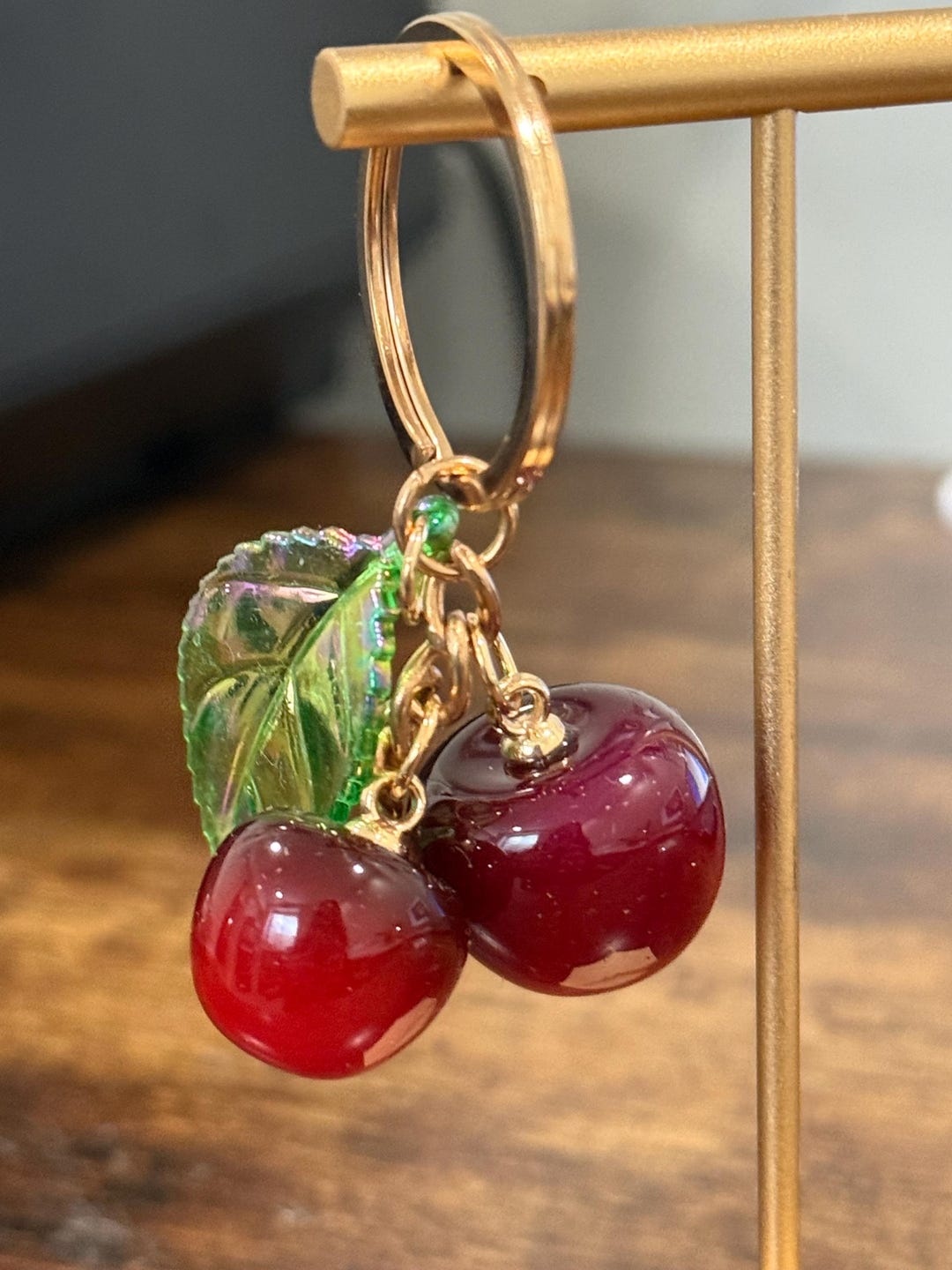Cherry Keychain Realistic Design With Translucent Leaves and Cherries ...
