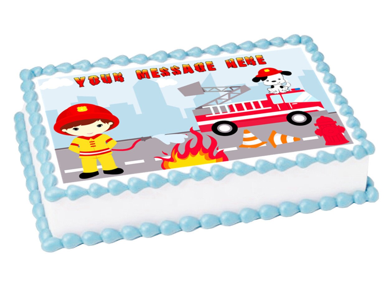 FIRETRUCK Firefighter Fireman Edible Cake Topper Image - Etsy