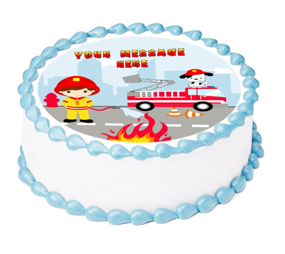FIRETRUCK Firefighter Fireman Edible Cake Topper Image - Etsy