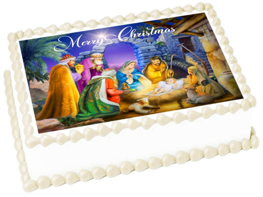 MERRY CHRISTMAS Nativity Edible Cake Topper Image Cake Party Decoration ...