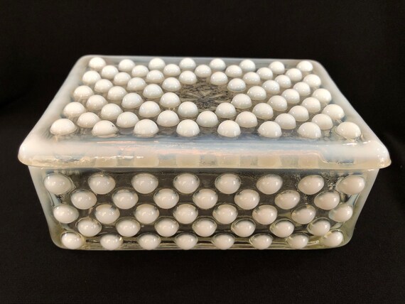 Vintage Clear Milk Glass Box With Hobnail Design Raised White | Etsy
