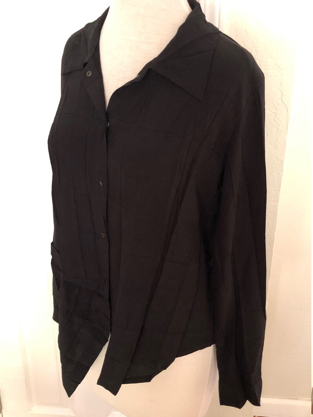 Babette SF, American Designer, Black Asymmetrical Pleated Hem Blouse ...