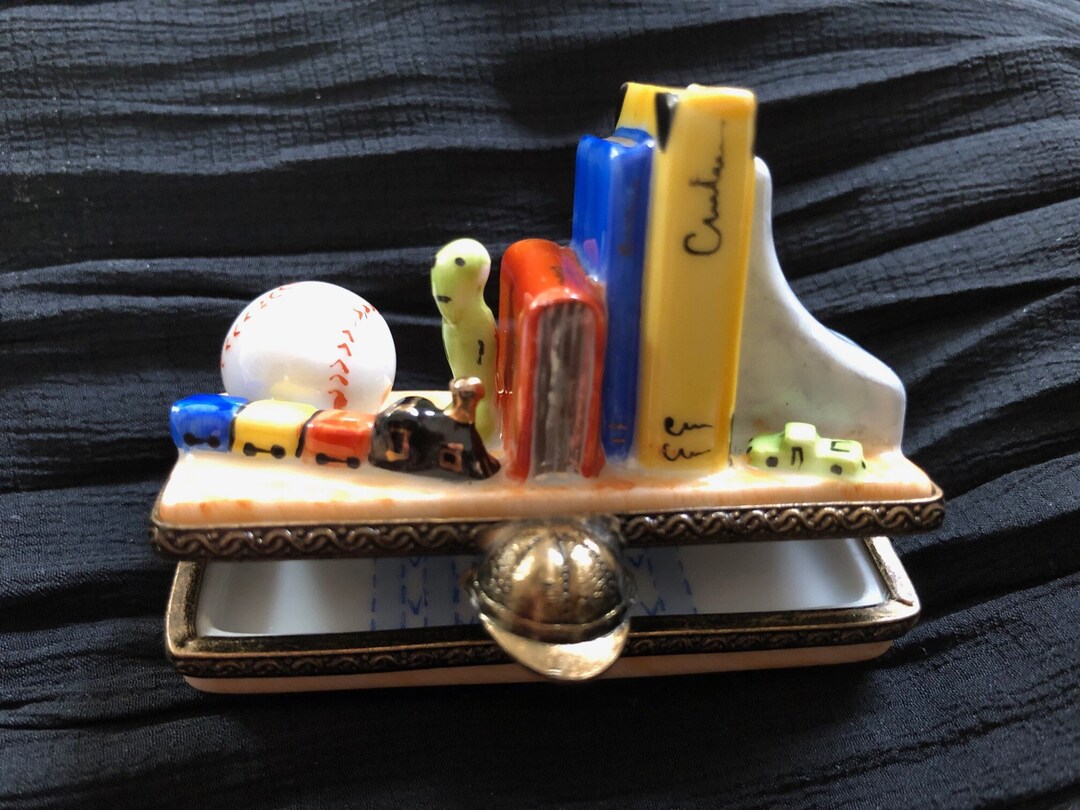 Limoges Boys Baseball Bookshelf Train Worm Trinket Box - Etsy