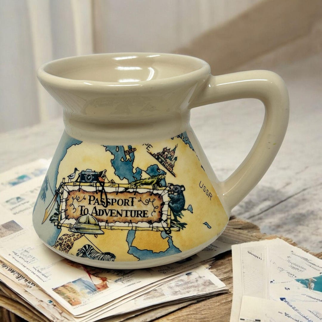 No Spill Travel Coffee Mug Passport to Adventure Map Atlas Vintage ...
