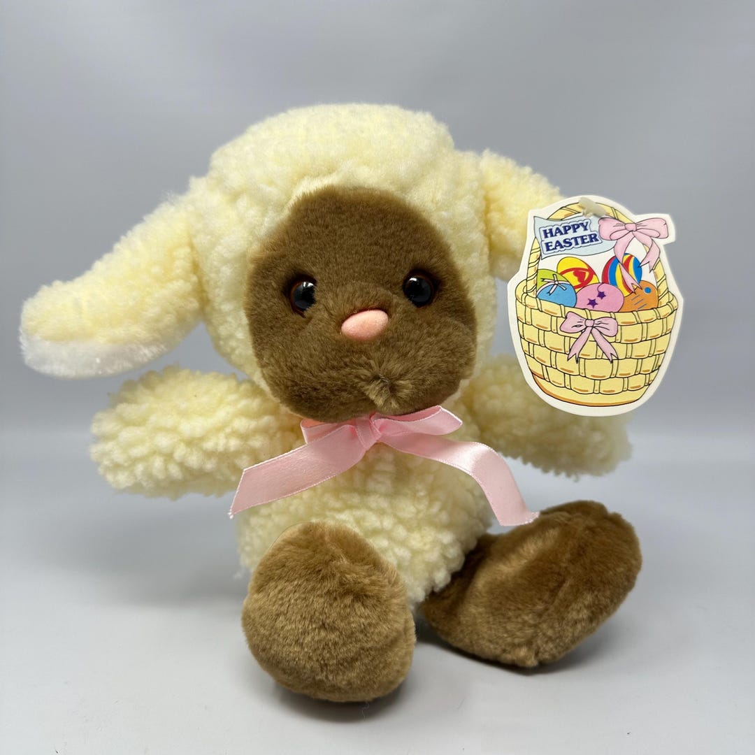 Lemonwood Asia Easter Lamb Plush Toy Pink Bow 7 Inch Brown Cream ...