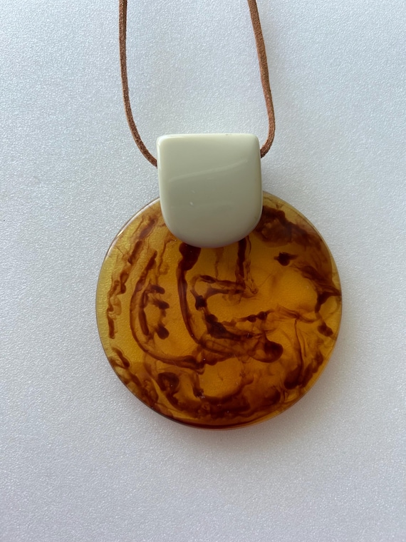 Large Amulet Medallion AMBER Colored Circle Pendant O… - Gem