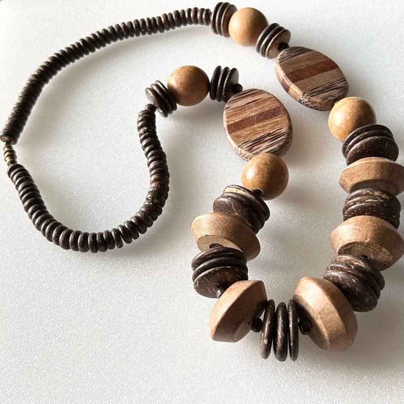 Vintage 70s Wooden Beaded Necklace: Coconut Shell, 26 Inch - Etsy