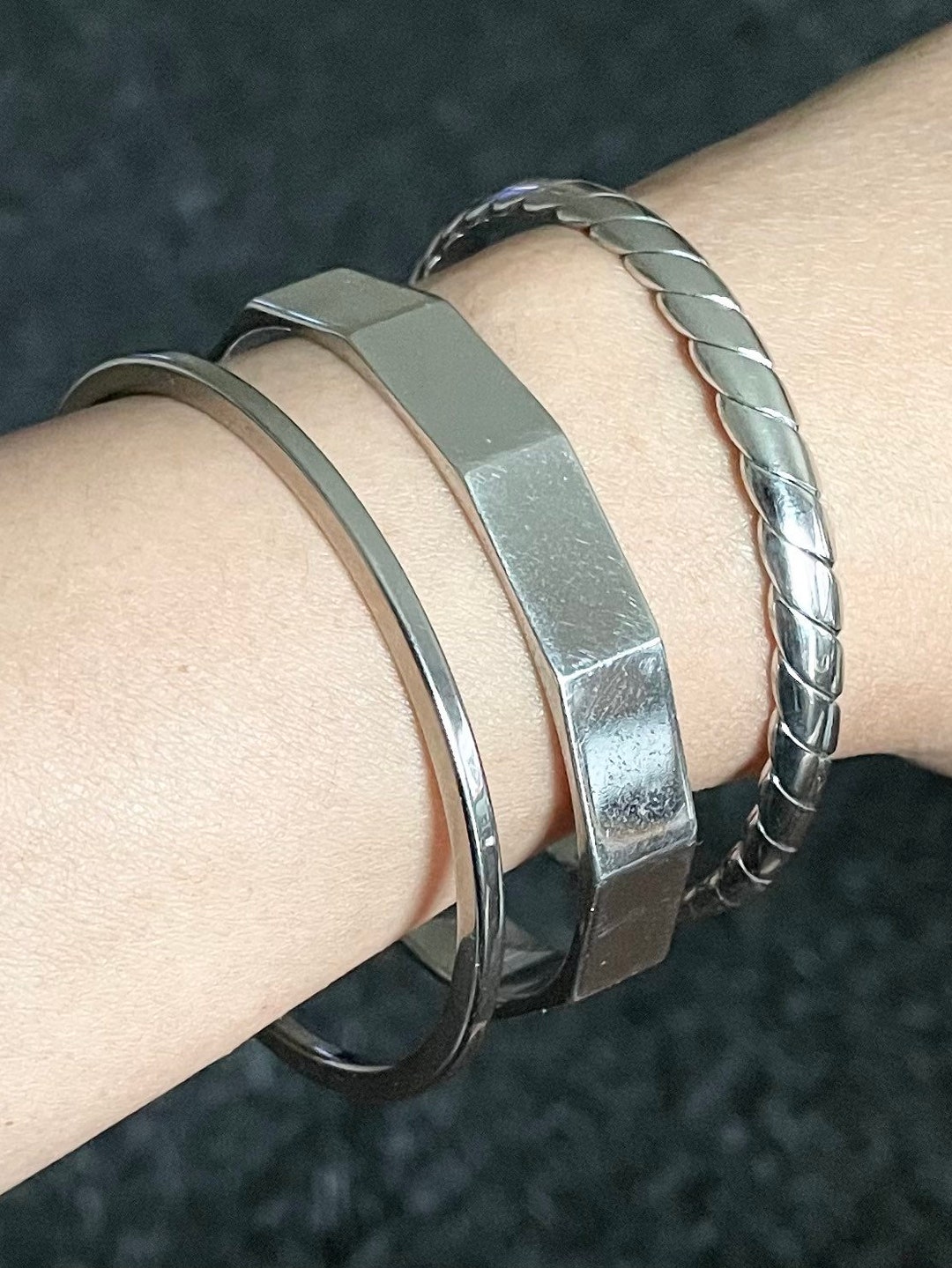 Vintage SIGNED Monet Bangle Set Silver Tone 2.5 Inches Diameter 8 Inches Length Multi Bangles ...