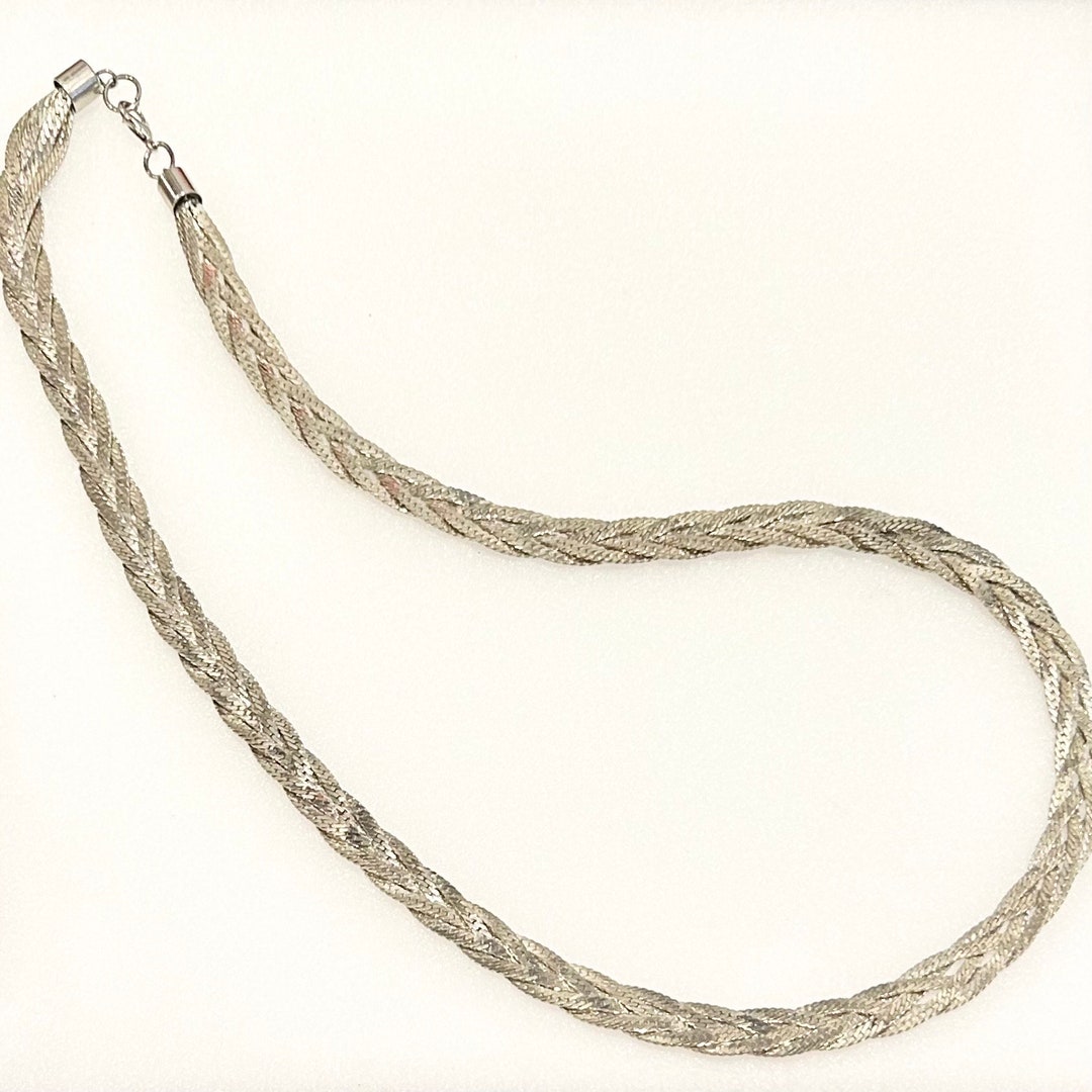 Vintage Sterling Silver Braided Herringbone Link Chain Necklace Five ...