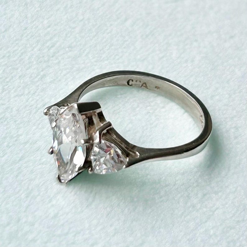 Vintage Sterling Silver Marquise and Trillion Cut CZ Ring, Size 7 ...