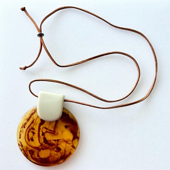 Large Amulet Medallion AMBER Colored Circle Pendant O… - Gem