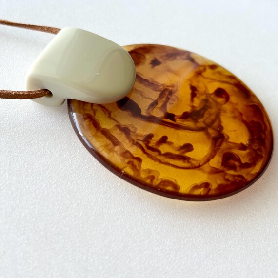 Large Amulet Medallion AMBER Colored Circle Pendant O… - Gem