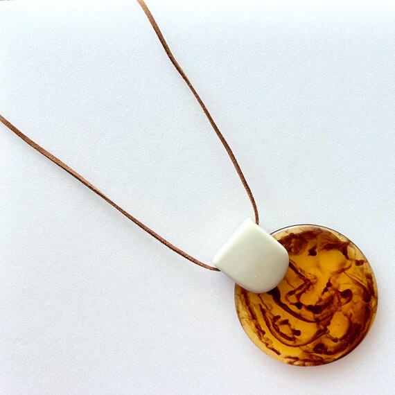 Large Amulet Medallion AMBER Colored Circle Pendant O… - Gem