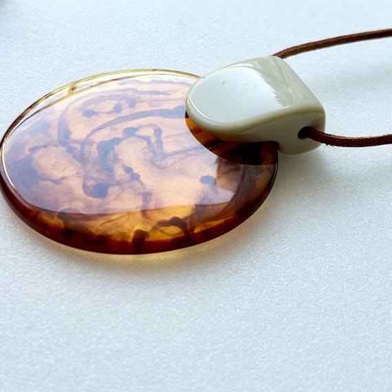 Large Amulet Medallion AMBER Colored Circle Pendant O… - Gem