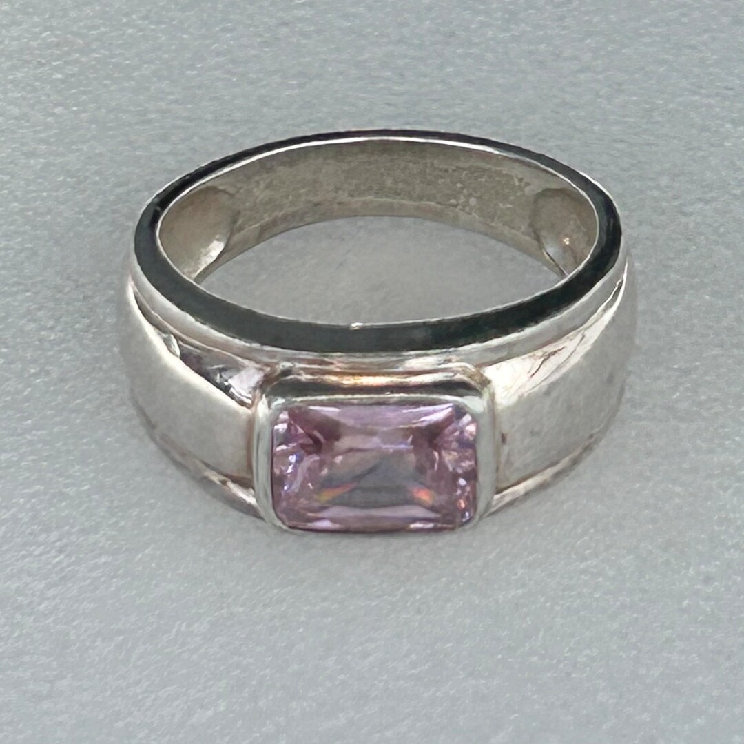 Vintage Chateau Dargent Emerald Cut Pink CZ Bezel Set on Sterling ...