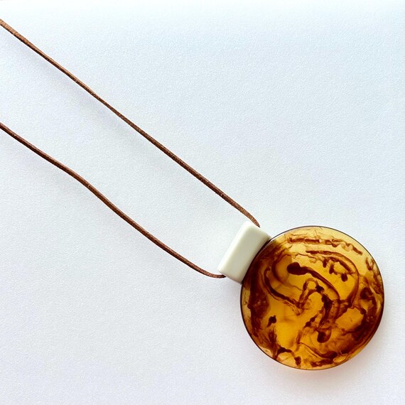 Large Amulet Medallion AMBER Colored Circle Pendant O… - Gem