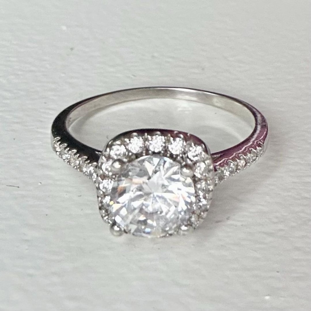CZ Sterling Silver Square Halo Engagement Ring, Size 8.25 - Etsy