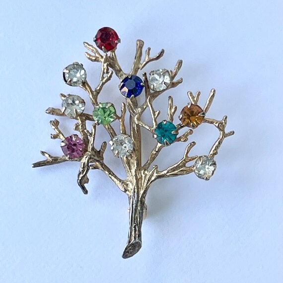 Vintage Tree of Life Brooch: Vermeil Sterling, Multi-… - Gem