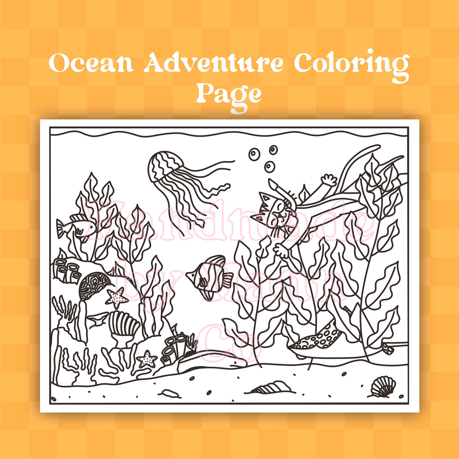 Ocean Adventure Hand-drawn Printable Adult Coloring Page | Instant ...