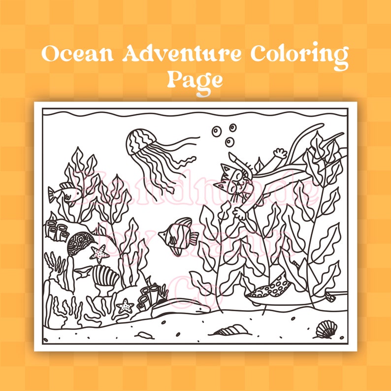 Ocean Adventure Hand-drawn Printable Adult Coloring Page | Instant ...