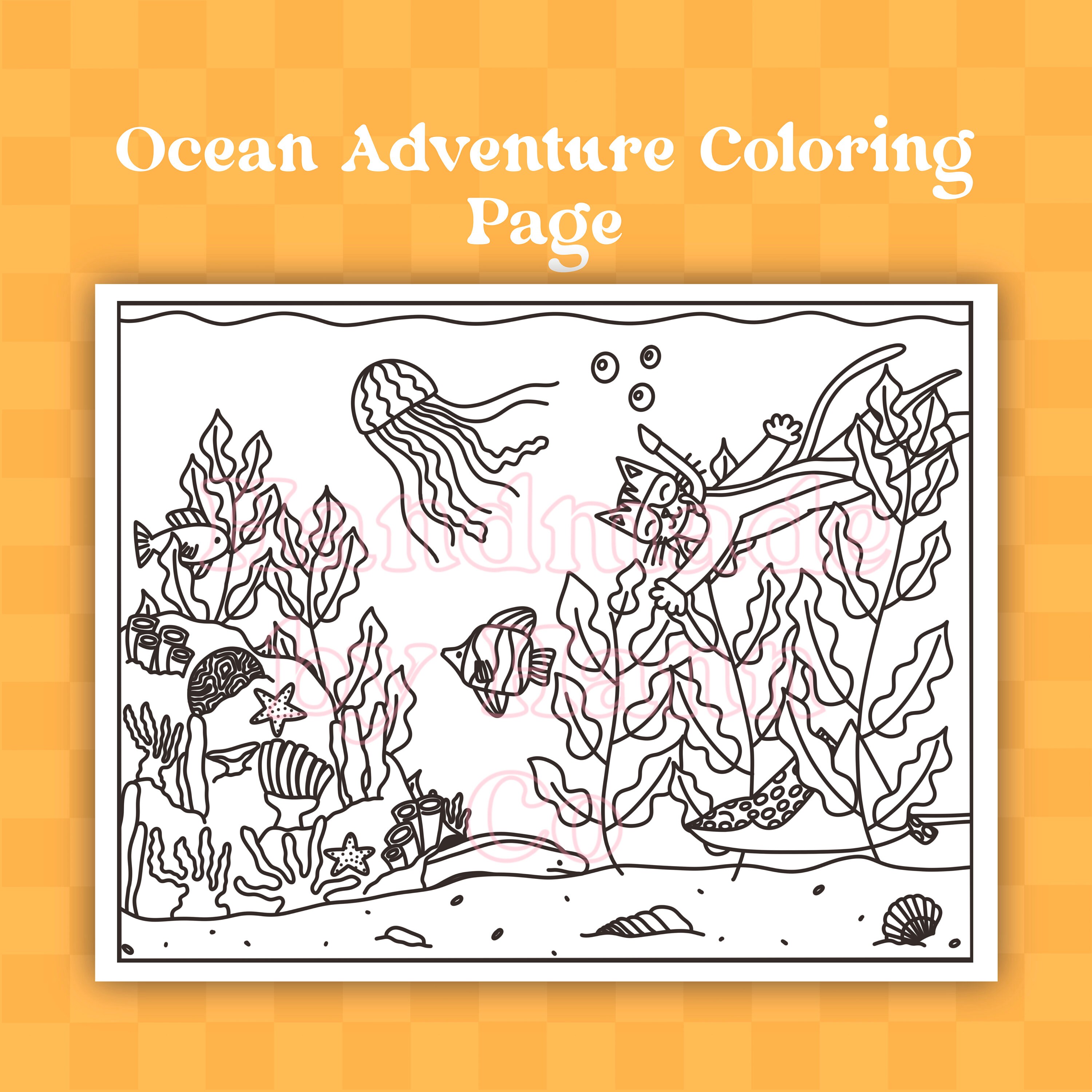 Ocean Adventure Hand-drawn Printable Adult Coloring Page | Instant ...
