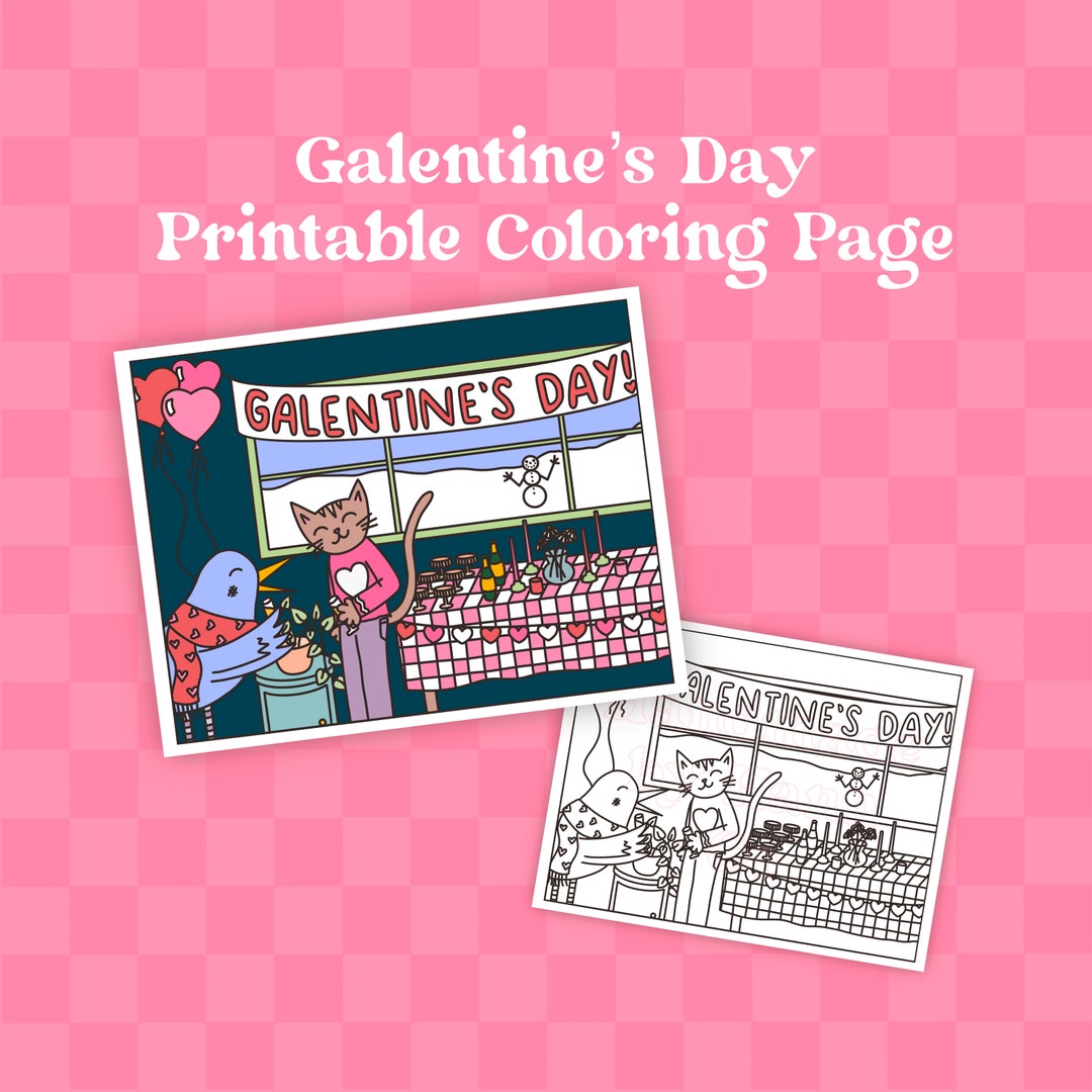 Galentine's Day Hand-drawn Printable Adult Coloring Page | Instant ...