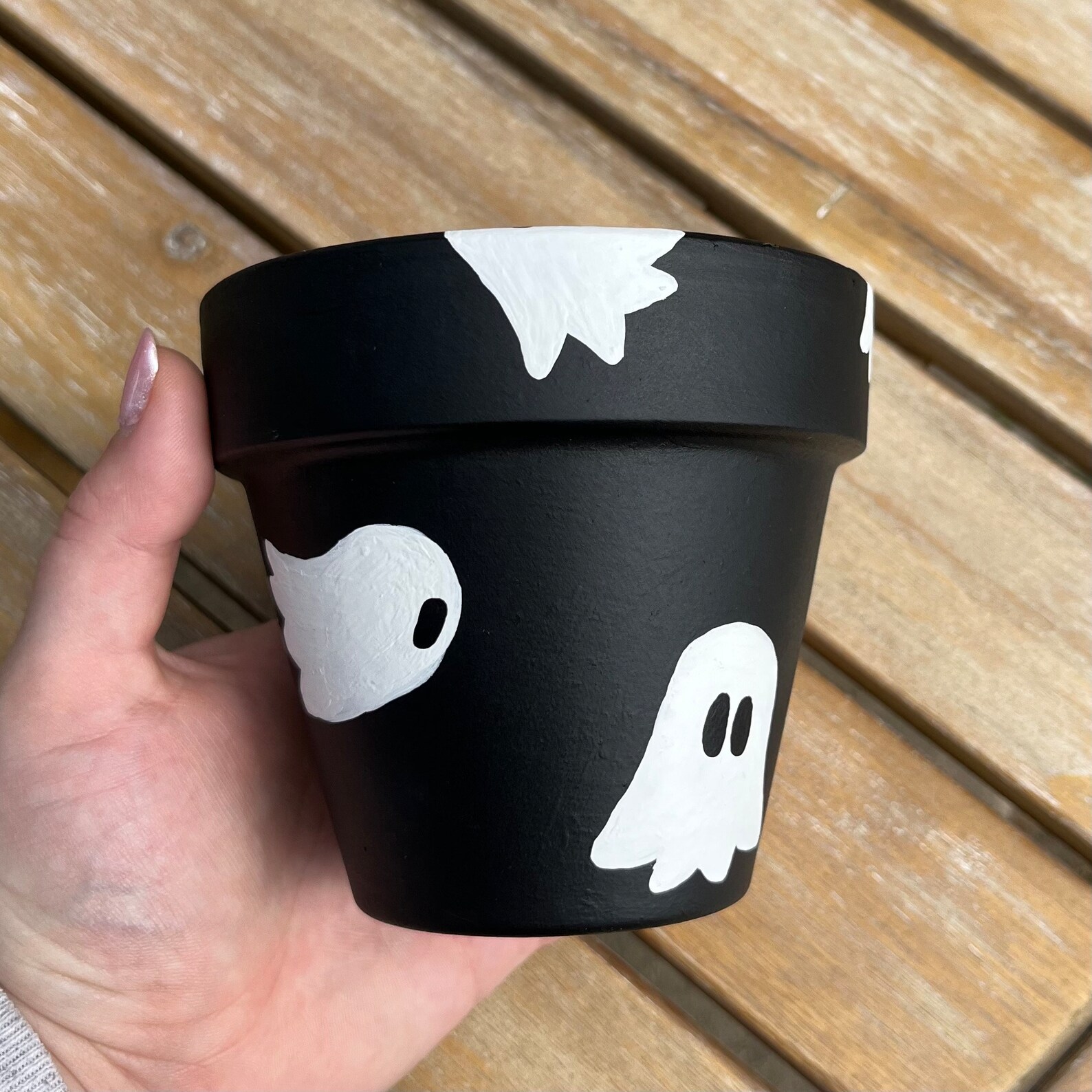 Hand-painted Ghost Black Flower Pot Pastel Halloween Spooky Houseplants ...
