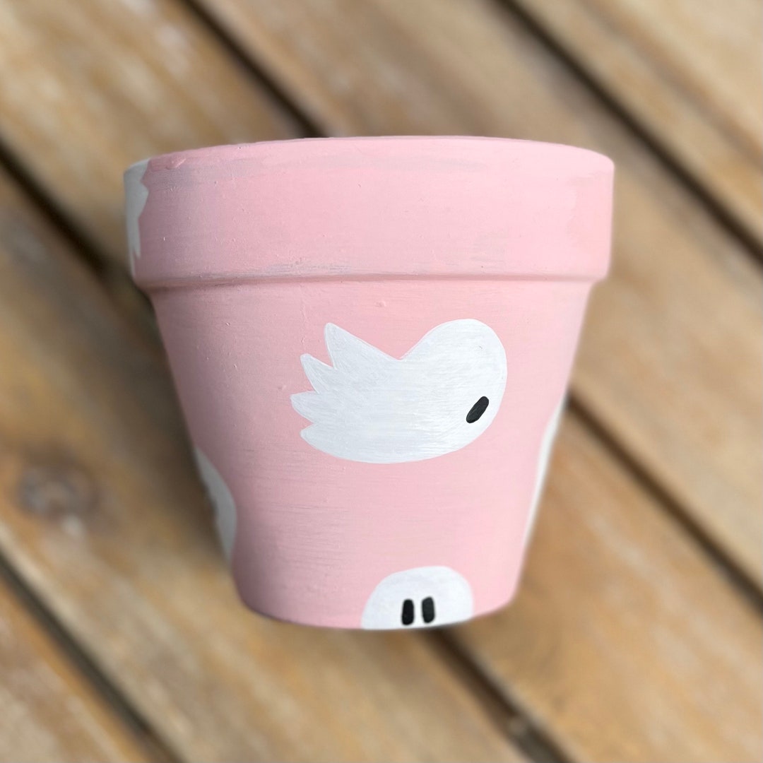 Hand-painted Ghost Pink Flower Pot Pastel Halloween Spooky Houseplants ...