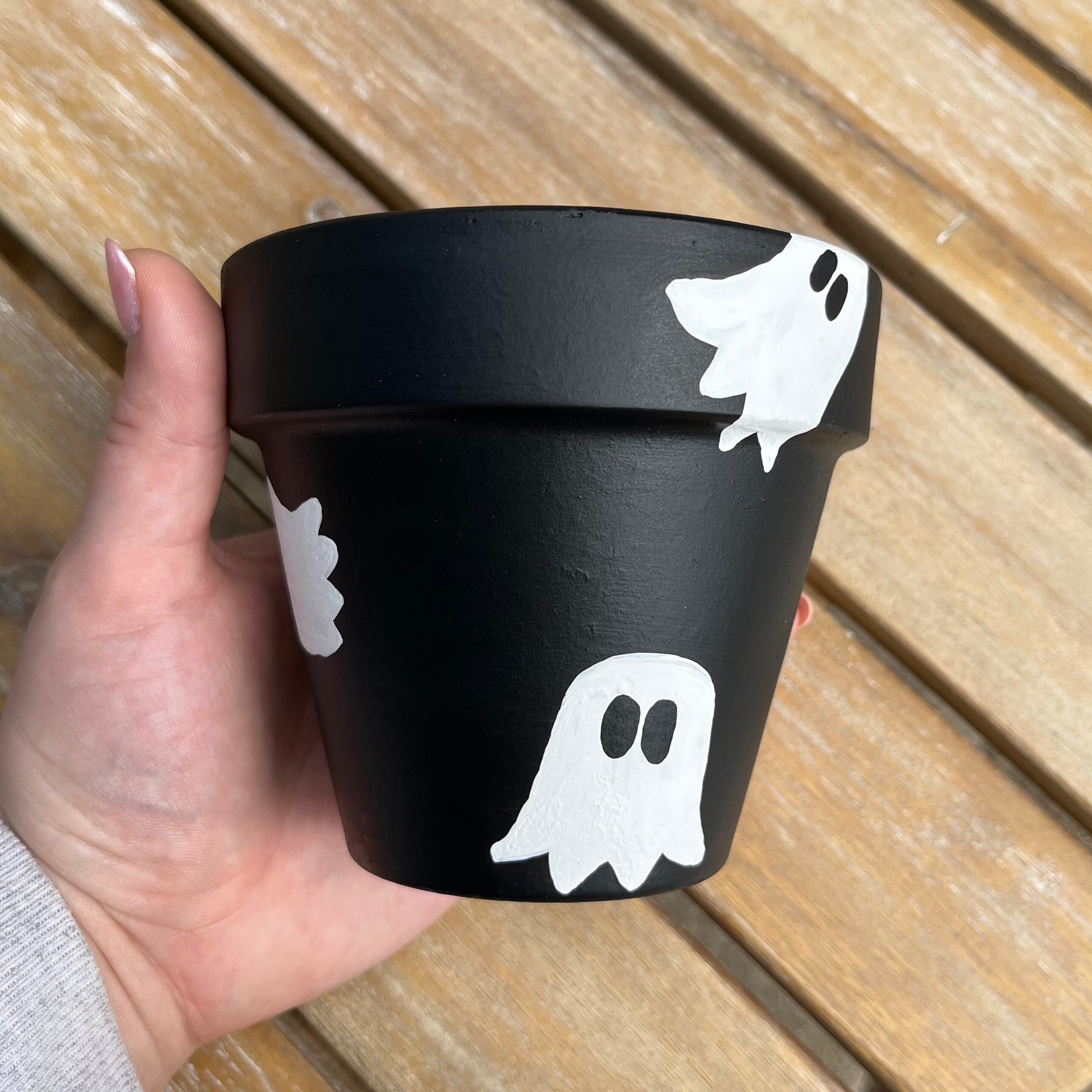 Hand-painted Ghost Black Flower Pot Pastel Halloween Spooky Houseplants ...