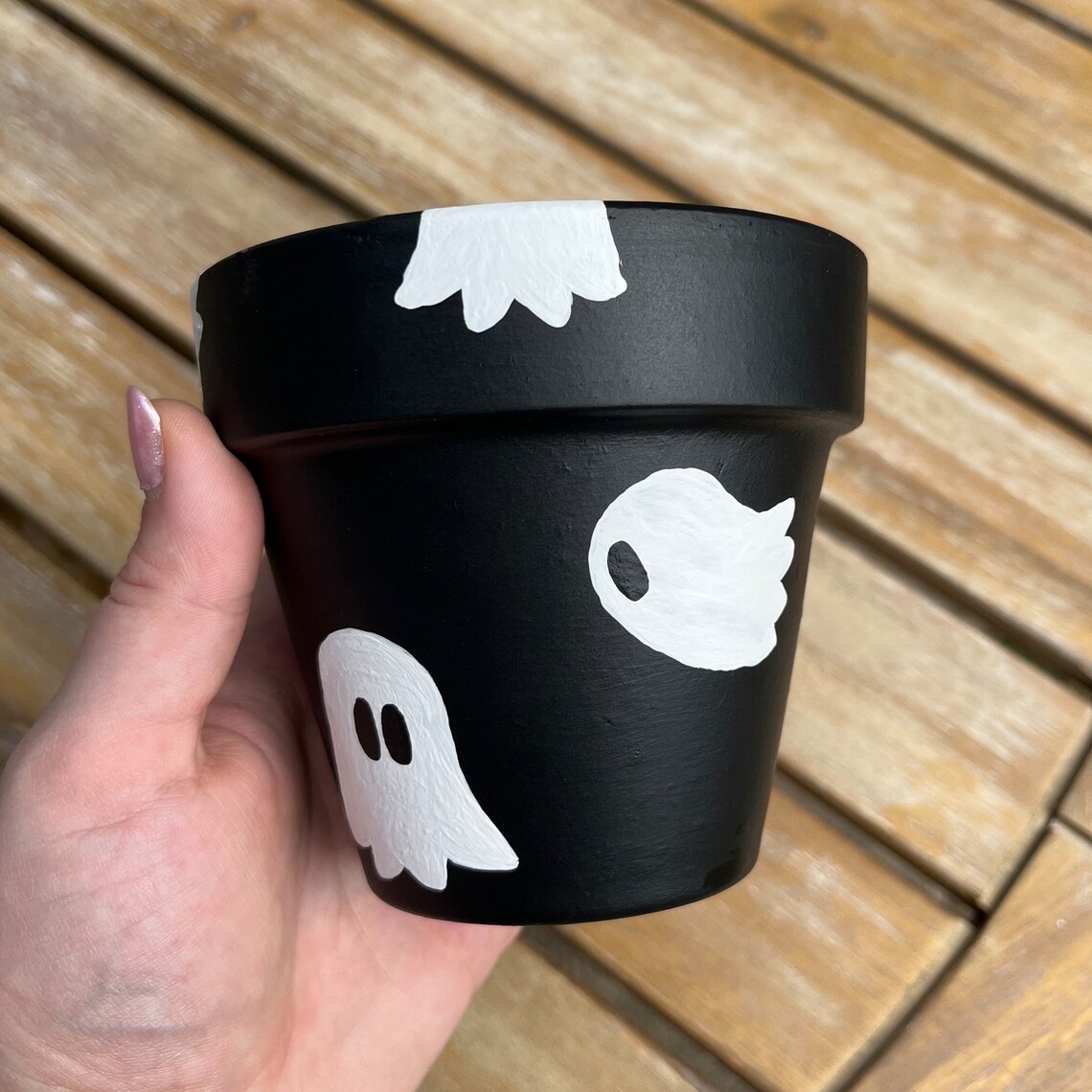Hand-painted Ghost Black Flower Pot Pastel Halloween Spooky Houseplants ...
