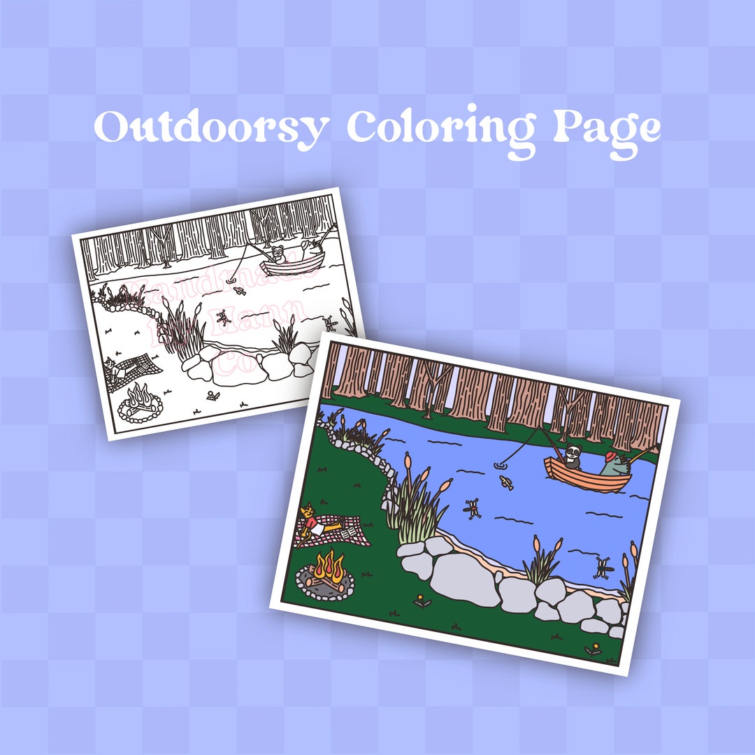 Outdoorsy Hand-drawn Printable Adult Coloring Page | Instant ...