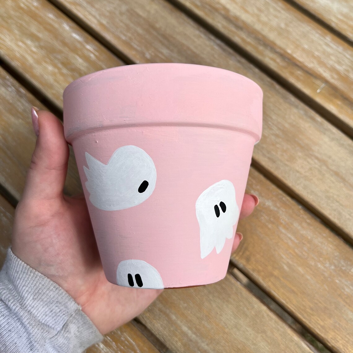 Hand-painted Ghost Pink Flower Pot Pastel Halloween Spooky Houseplants ...
