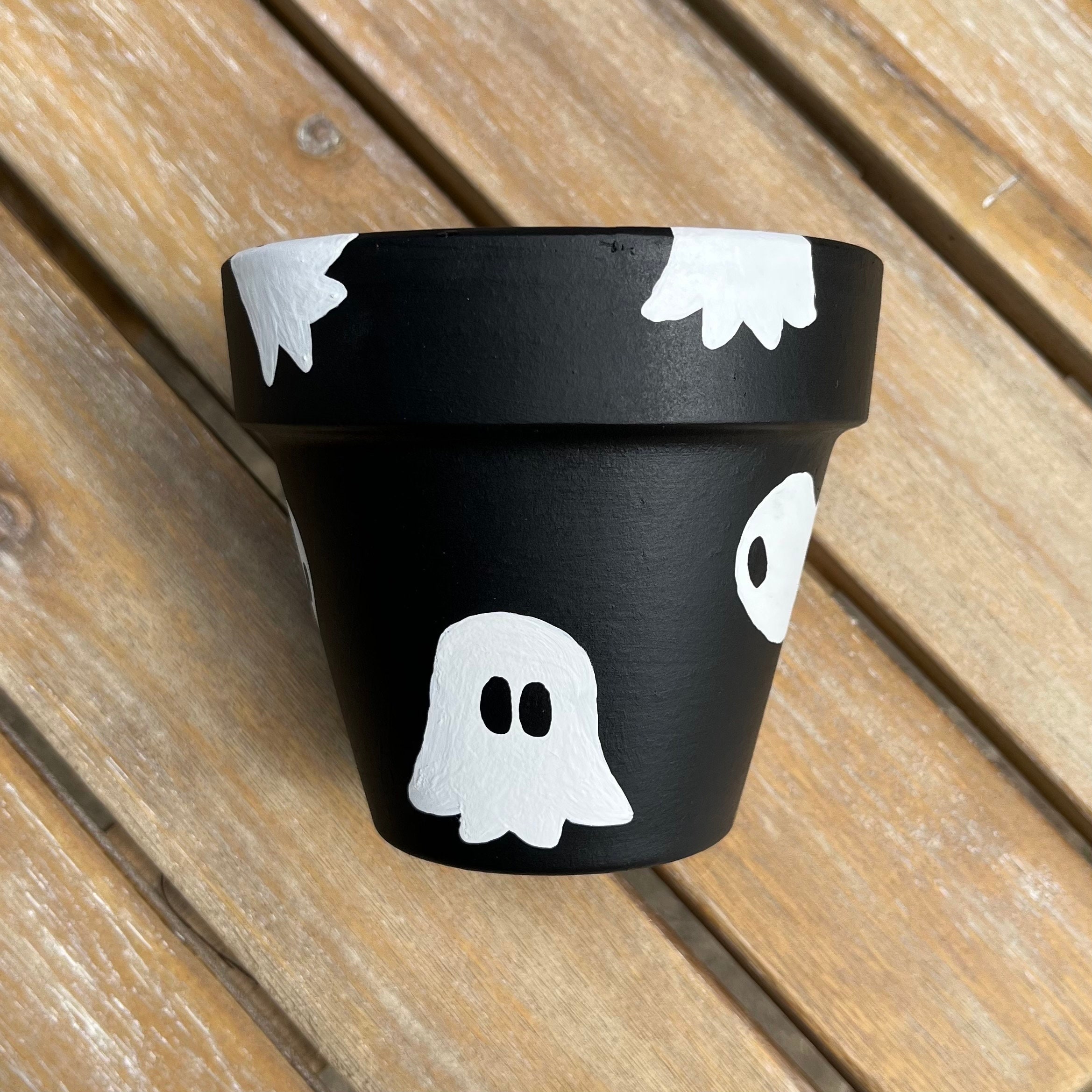 Hand-painted Ghost Black Flower Pot Pastel Halloween Spooky Houseplants ...