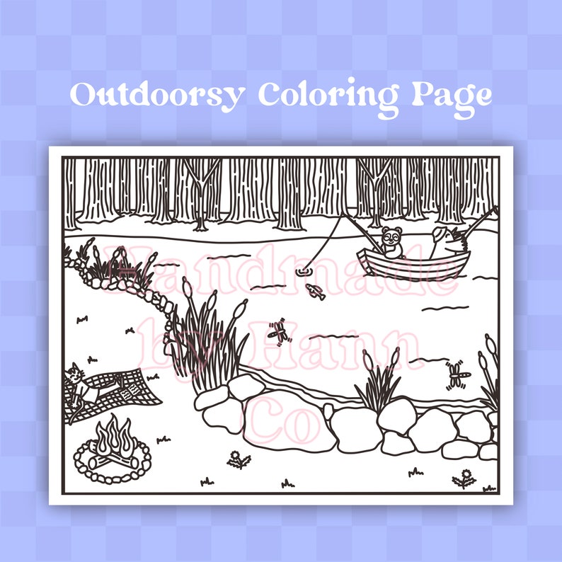 Outdoorsy Hand-drawn Printable Adult Coloring Page | Instant ...