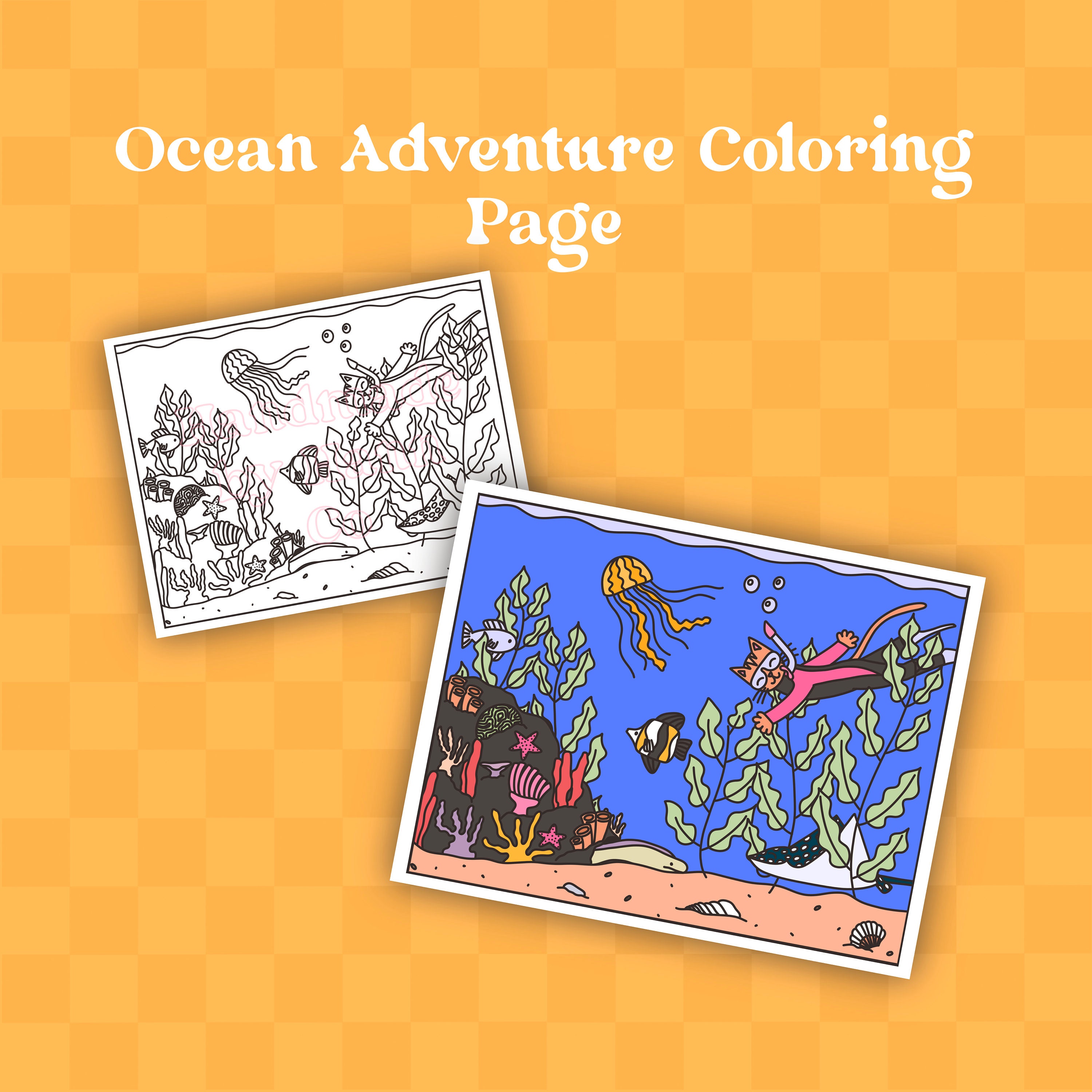 Ocean Adventure Hand-drawn Printable Adult Coloring Page | Instant ...