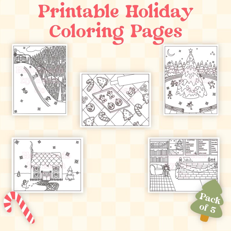 Printable Holiday Adult Coloring Pages | Instant Downloadable Art ...