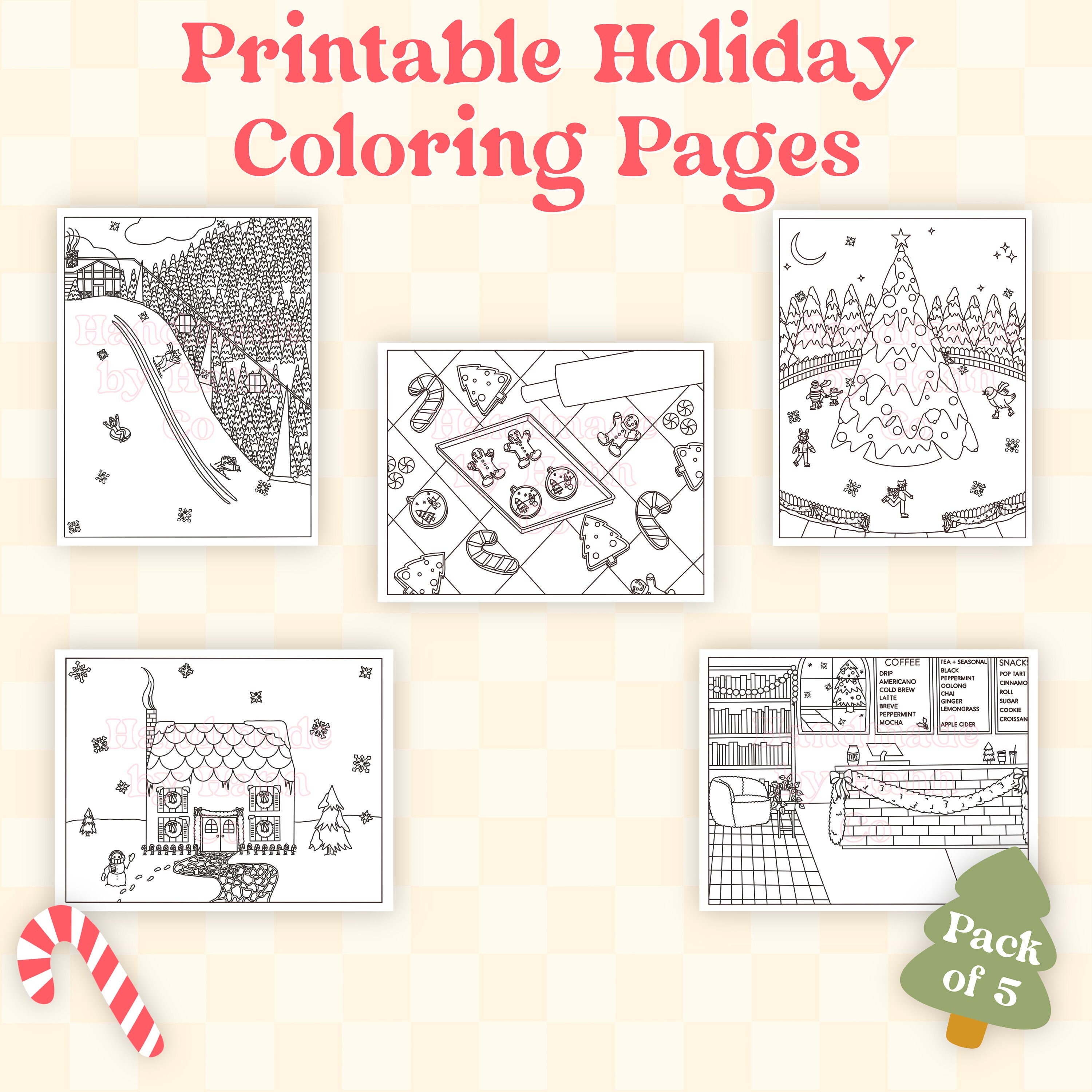 Printable Holiday Adult Coloring Pages | Instant Downloadable Art ...