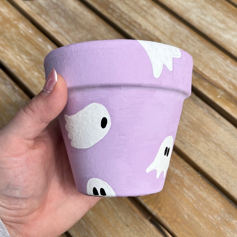 Hand-painted Ghost Purple Flower Pot Pastel Halloween - Etsy