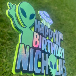 Alien Cake Topper Alien Birthday Topper Alien Happy Birthday - Etsy