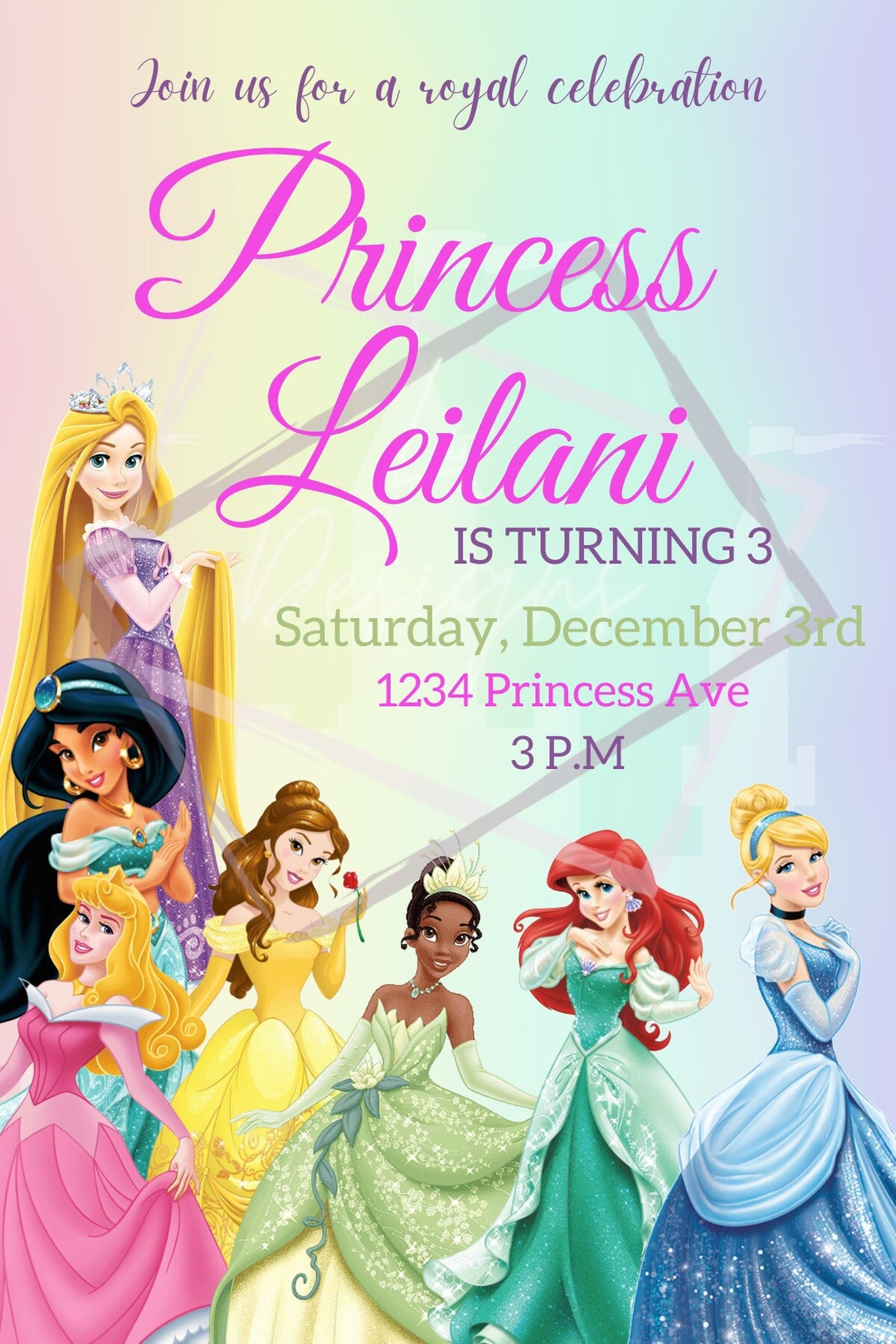 Princess Birthday Invitation, Princess Digital Invitation, Princess ...