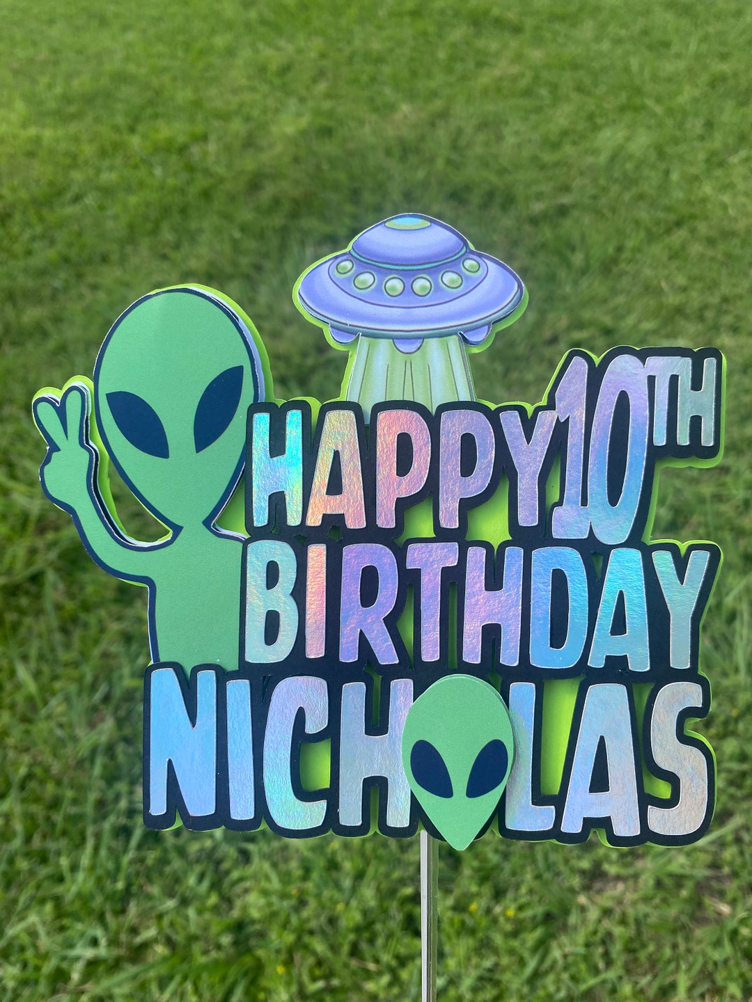 Alien Cake Topper Alien Birthday Topper Alien Happy Birthday - Etsy