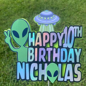 Alien Cake Topper Alien Birthday Topper Alien Happy Birthday - Etsy