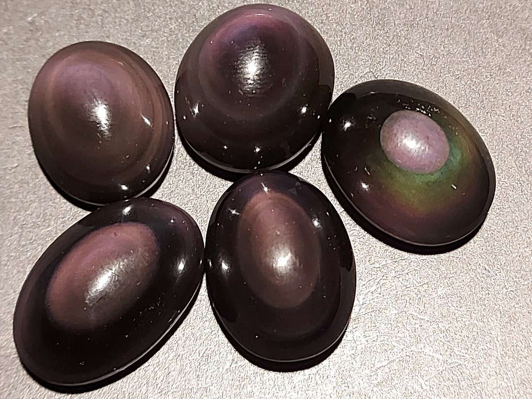 5 Huge Rainbow Obsidian Cabochons - Natural Iris Obsidian Gemstones 157 ...