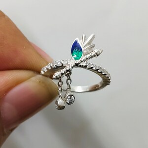Krishna Flute 925 Sterling Silver Ring: CZ Feather Statement Ring - Etsy