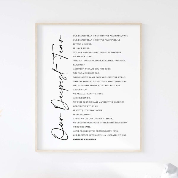 Our Deepest Fear by Marianne Williamson Printable, Christian Wall Art ...