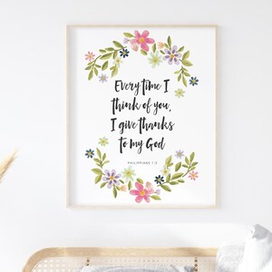 Philippians 1:3 Scripture Wall Art Print, Floral Bible Verse Poster ...