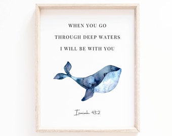 3 Kid's Bible Verses Nautical Nursery Prints, When You Go Through Deep ...